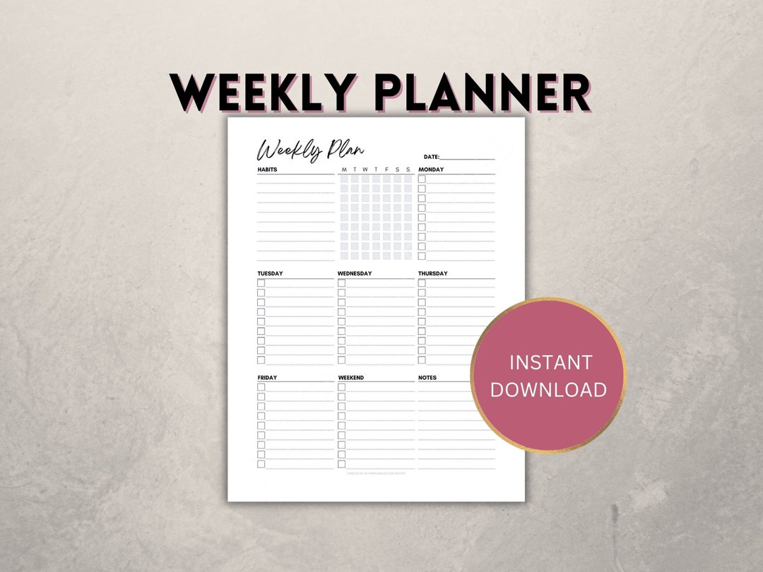 Weekly Planner Printable, Week at a Glance PDF Template, Portrait ...