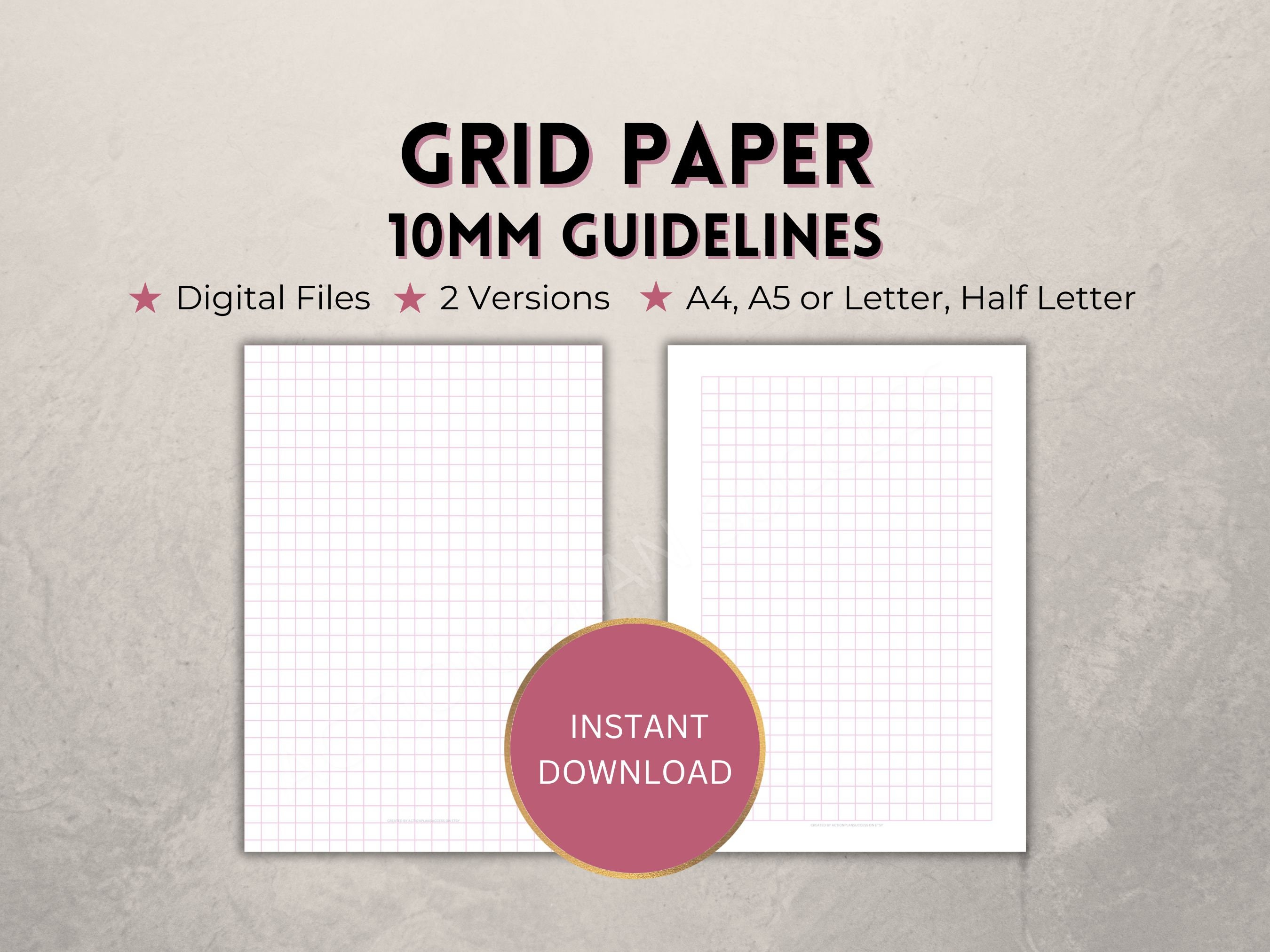 Printable Grid Paper, Light Pink 10mm Guidelines, Instant Download ...