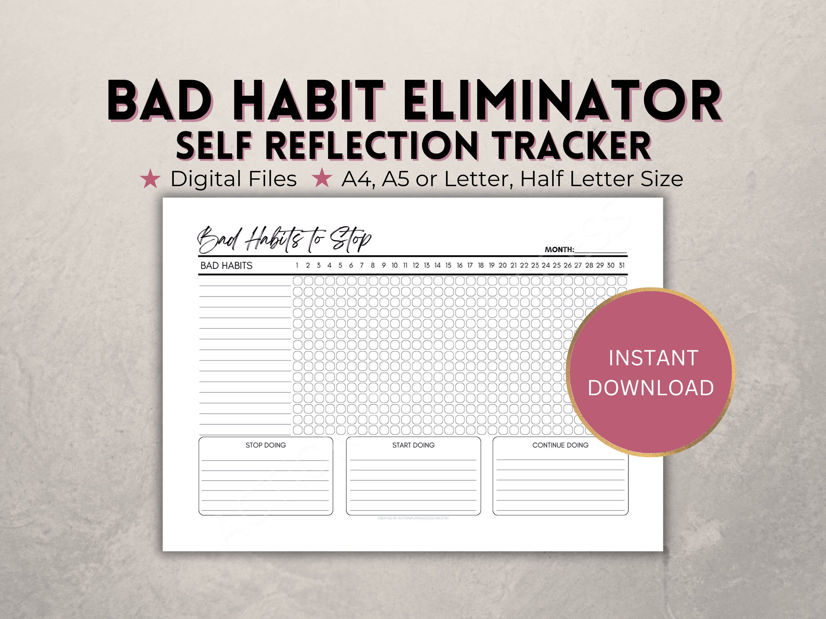 Bad Habit Tracker Printable Download, Behaviour Pattern Analyser, Stop ...