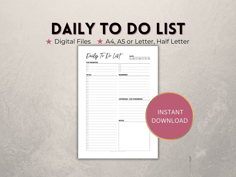 Daily to Do List Printable, Detailed Task List Template, Portrait ...