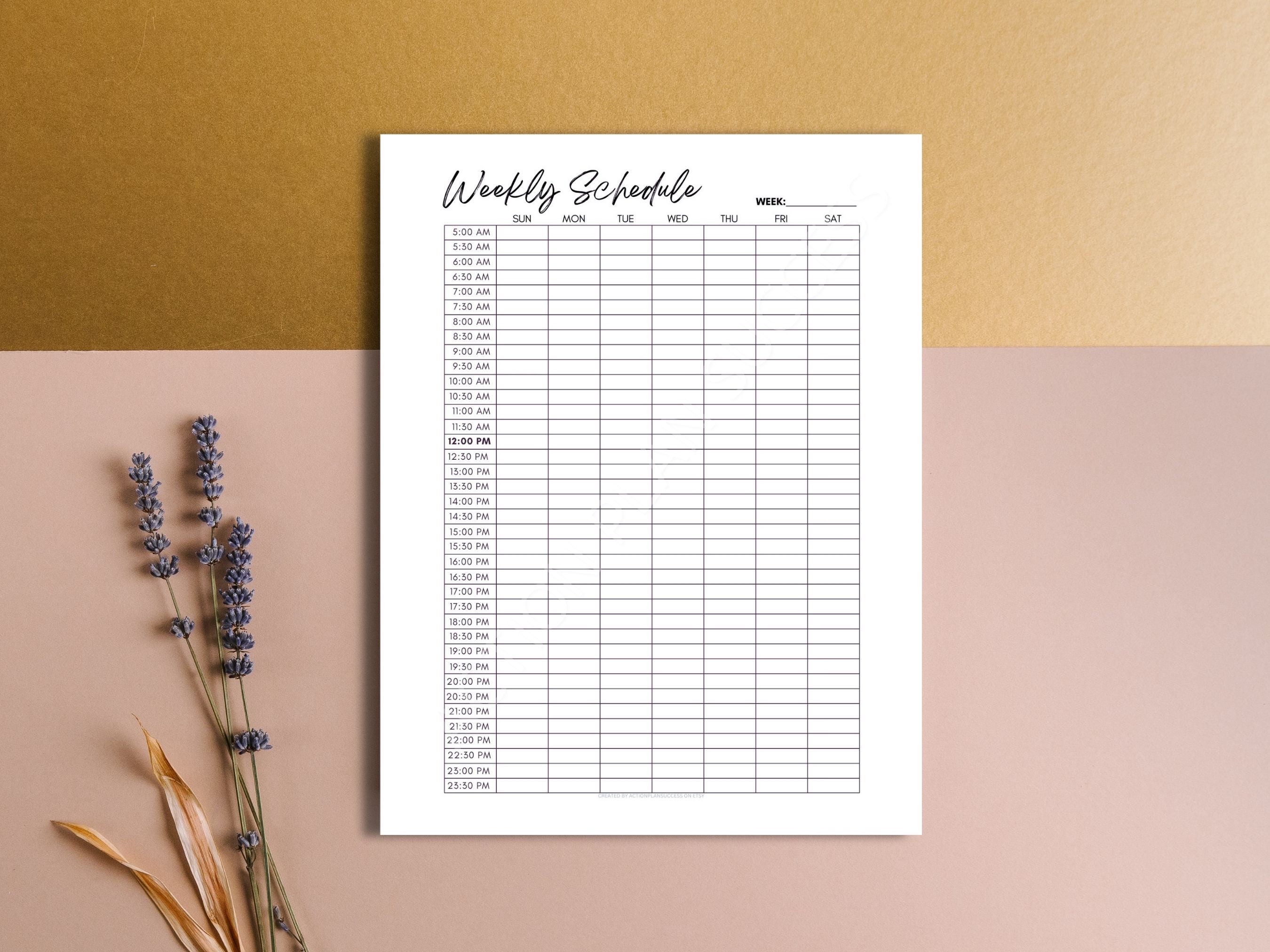 Printable Weekly Schedule 30min Interval, Digital Week at a Glance ...