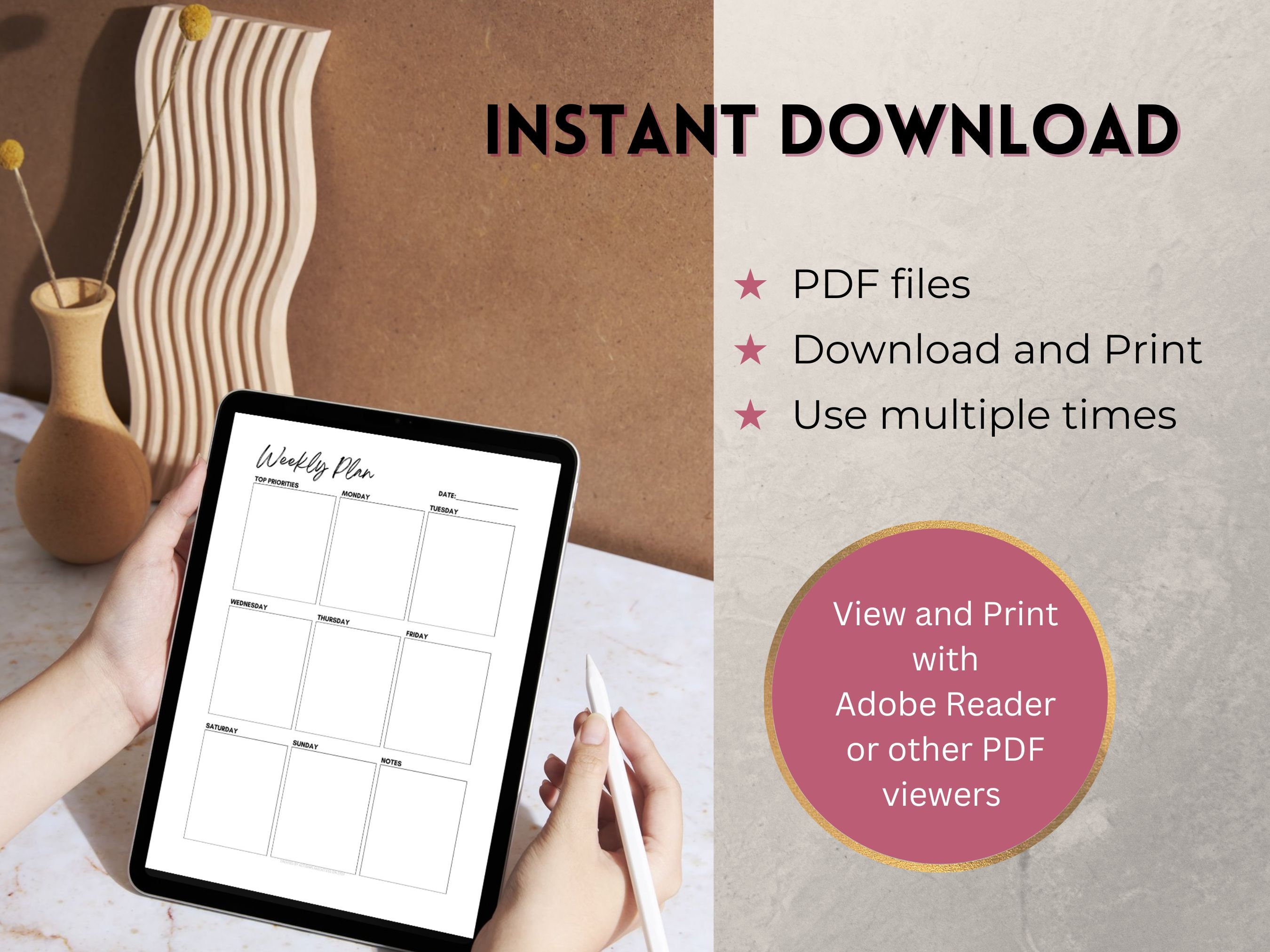 Weekly Planner Printable, Week at a Glance Organiser, Minimalist Agenda ...