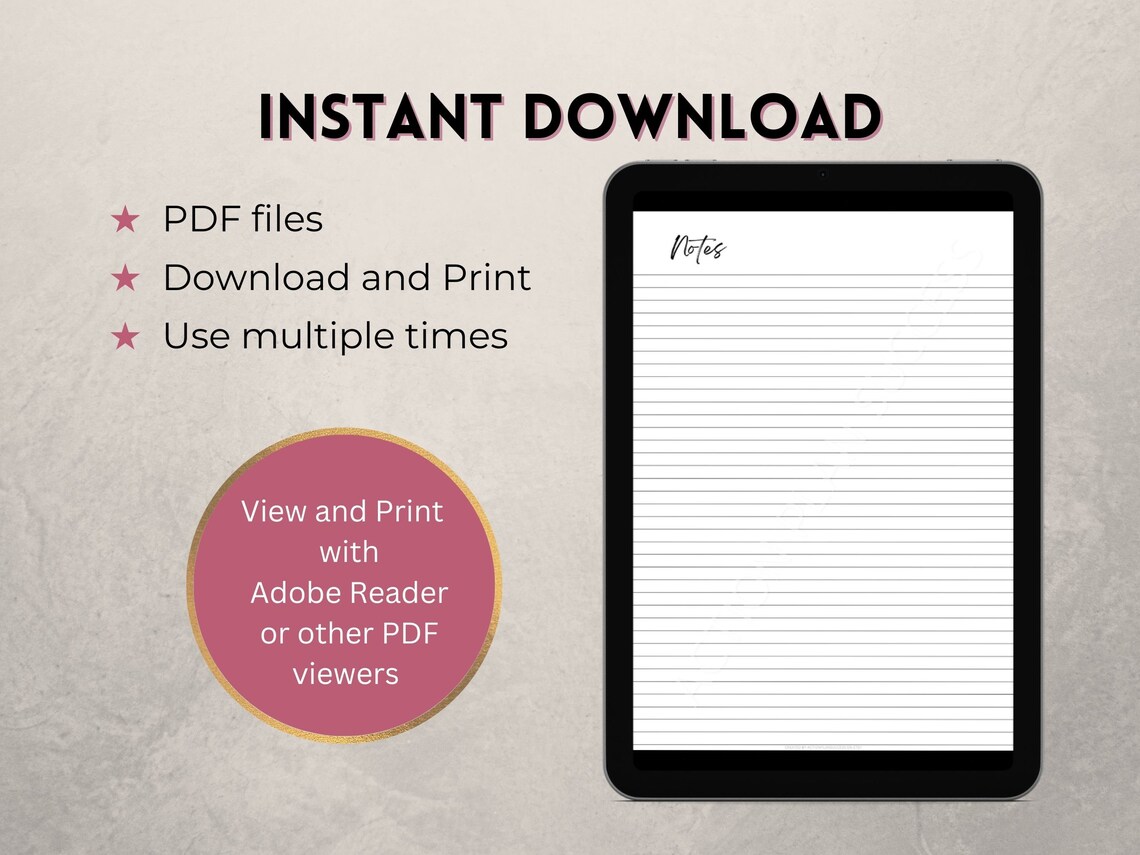 Printable Lined Paper, Digital Download Notes, 7mm Spaced Portrait PDF ...