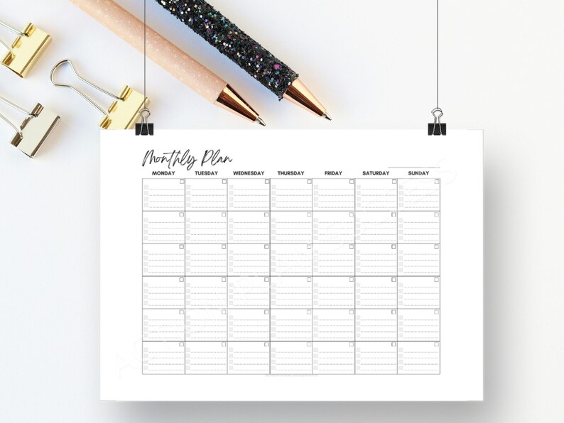 Monthly Planner Printable Landscape, Undated Month Organiser, Sunday ...