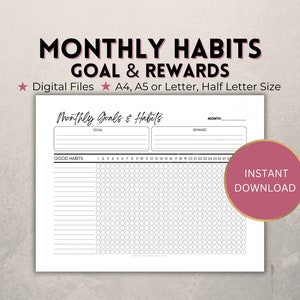 Printable Monthly Habit Tracker for Success, Reach Goals & Reward ...