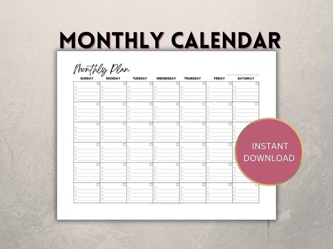Monthly Planner Printable Landscape, Undated Month Organiser, Sunday ...