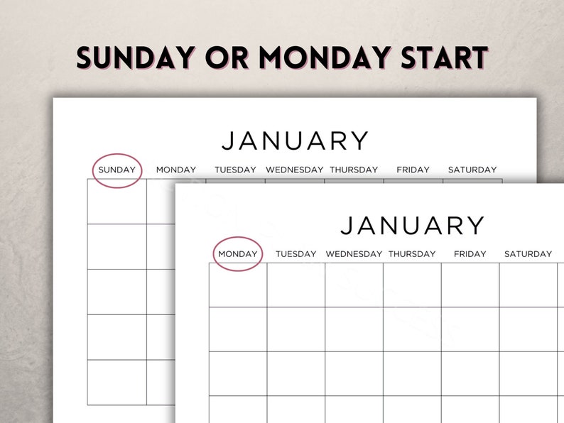 Printable Monthly Blank Calendar, Landscape Instant Download, 12 Months ...