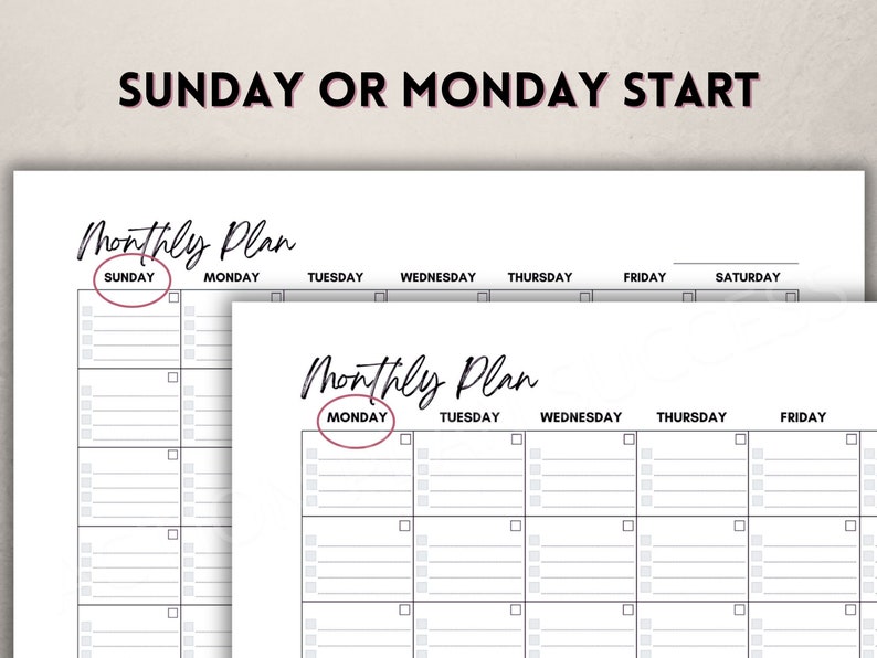 Monthly Planner Printable Landscape, Undated Month Organiser, Sunday ...