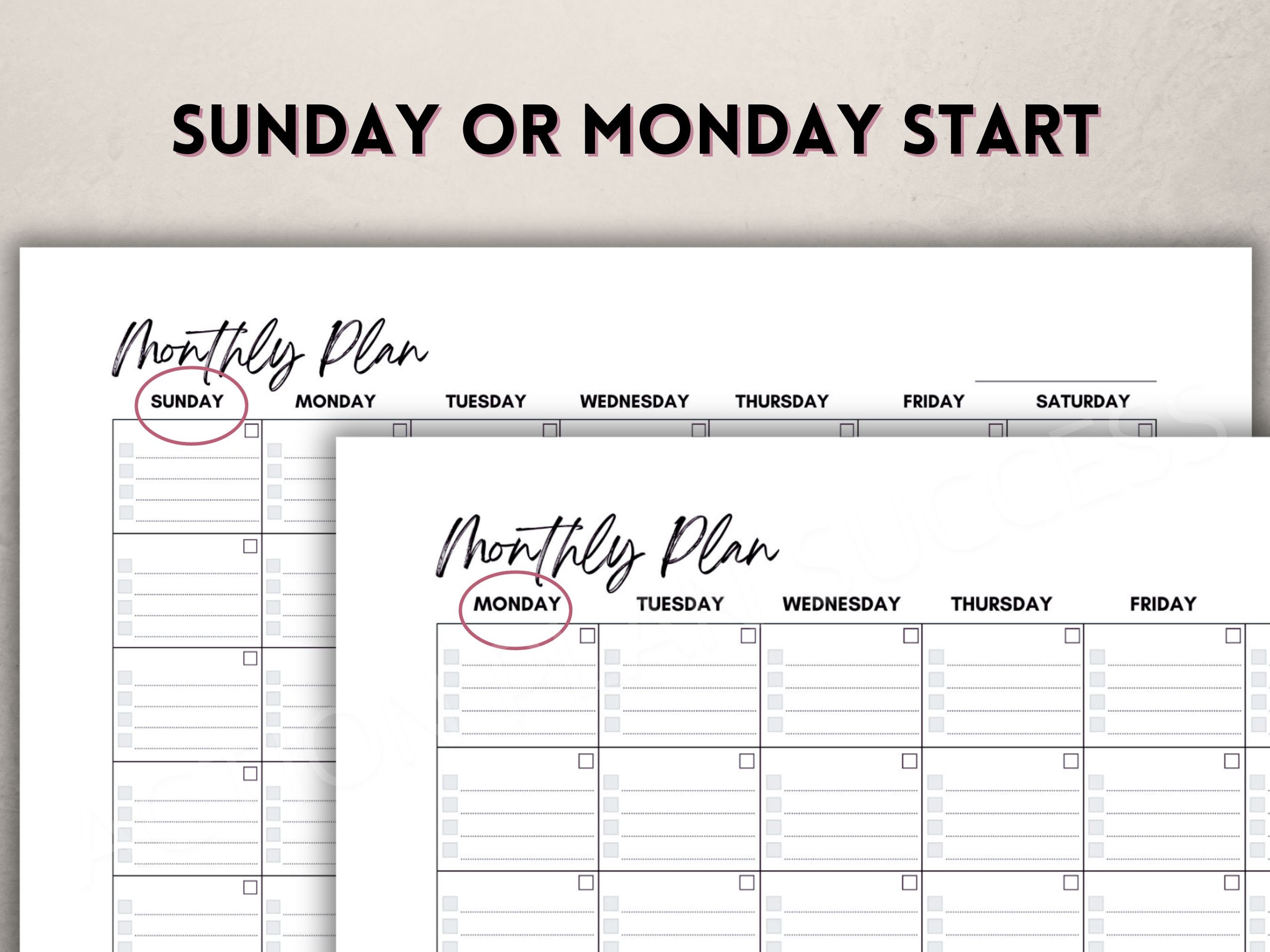 Monthly Planner Printable Landscape, Undated Month Organiser, Sunday ...