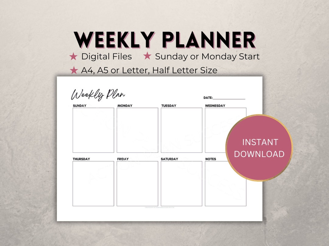 Weekly Planner Printable, Landscape Week at a Glance Schedule, Blank ...