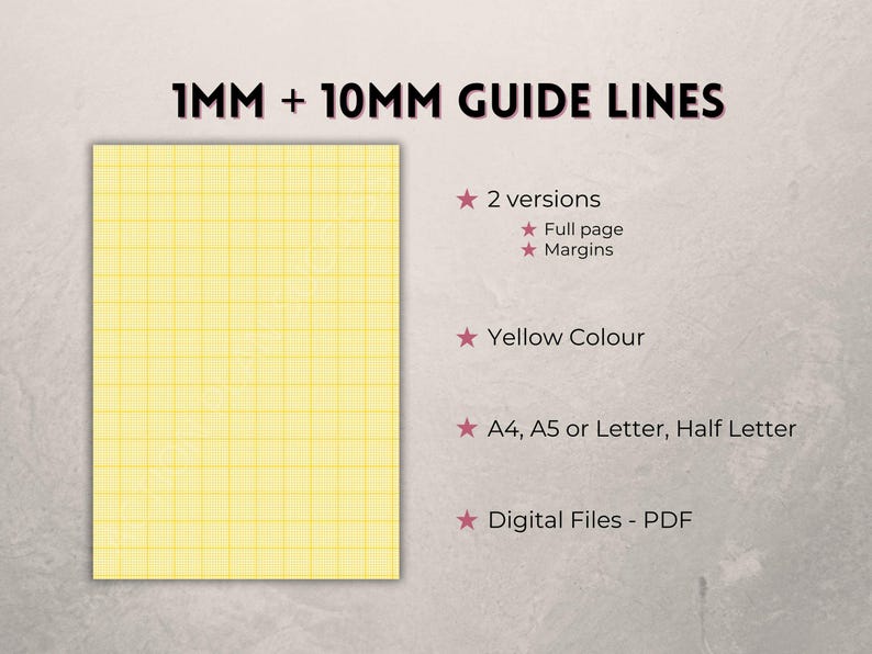 Printable Yellow Graph Paper, 1mm + 10mm/1cm Guideline Grid Template ...