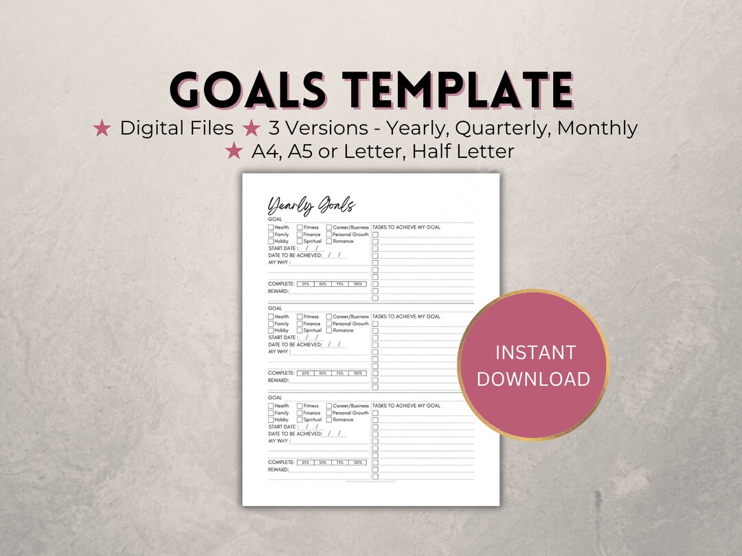 Printable Goal Setting Planner Essentials, Digital Goals Tracker for ...