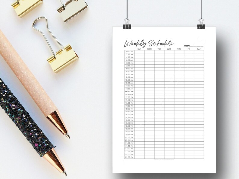 Printable Weekly Schedule 30min Interval, Digital Week at a Glance ...