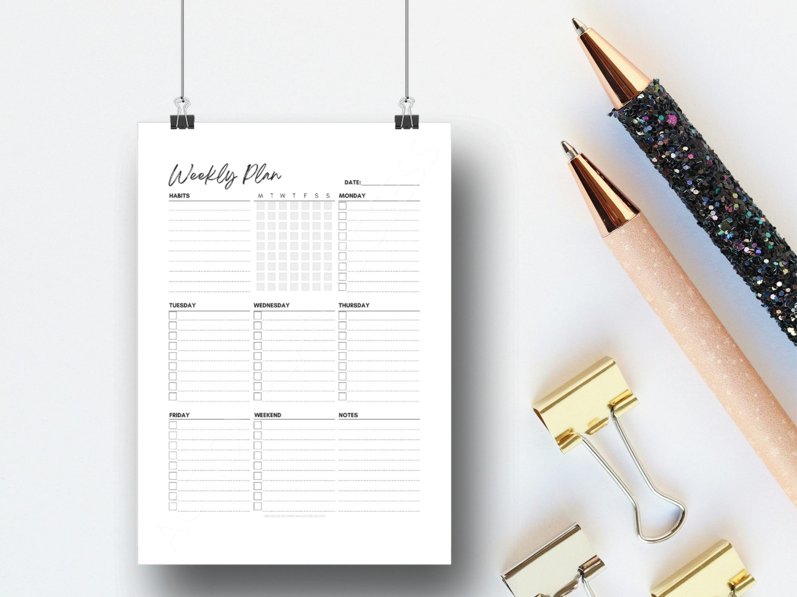Weekly Planner Printable, Week at a Glance PDF Template, Portrait ...