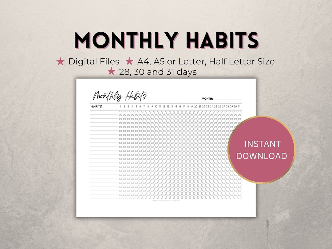 Monthly Habit Tracker Printable Landscape, 30 Day Challenge, Routine ...