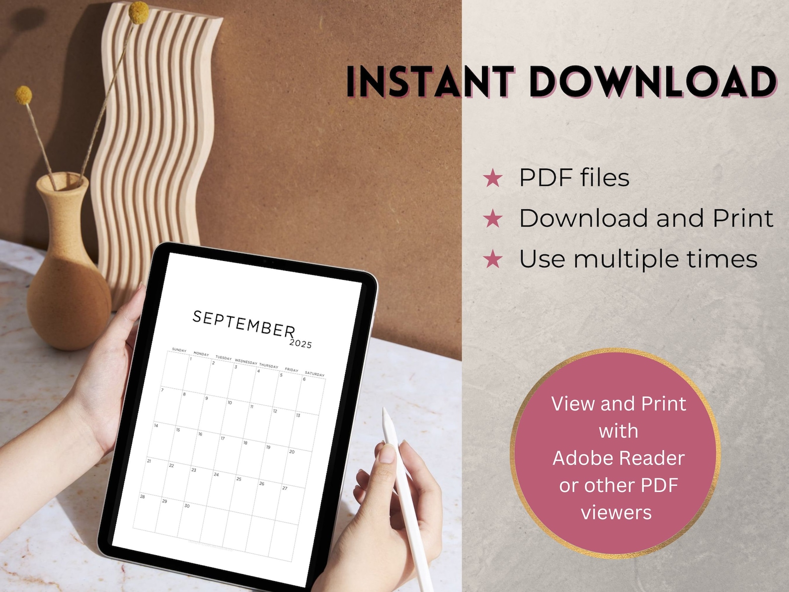 2025 Monthly Calendar Printable, 12 Month Yearly Portrait Organiser ...