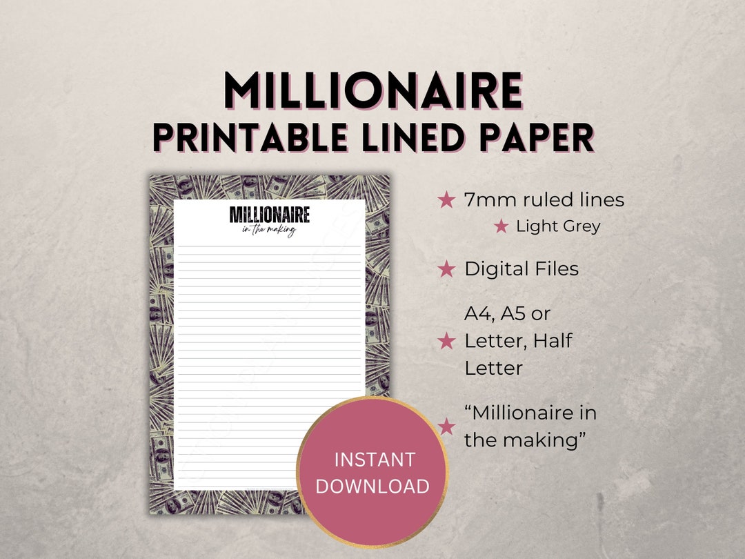 Future Millionaire in the Making Notebook Printable, 7mm Ruled Line ...