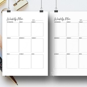 Weekly Planner Printable, Week at a Glance Organiser, Minimalist Agenda ...