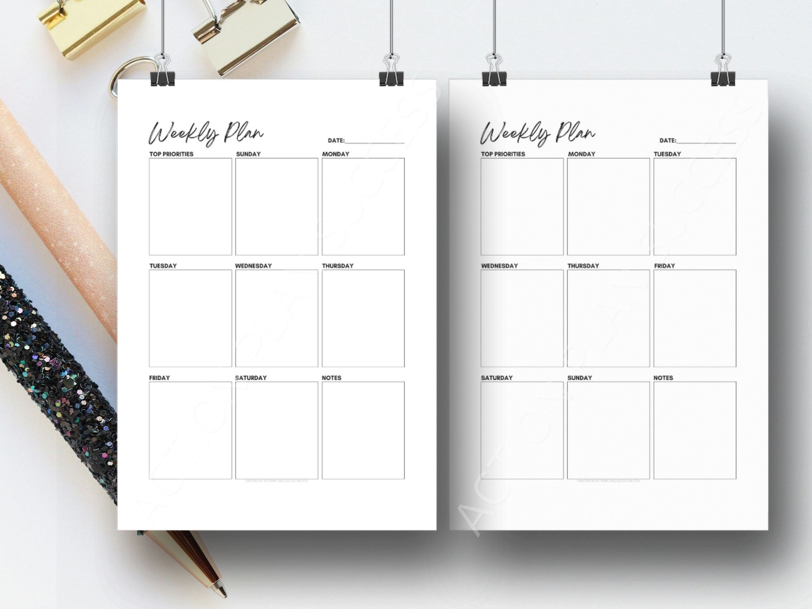 Weekly Planner Printable, Week at a Glance Organiser, Minimalist Agenda ...