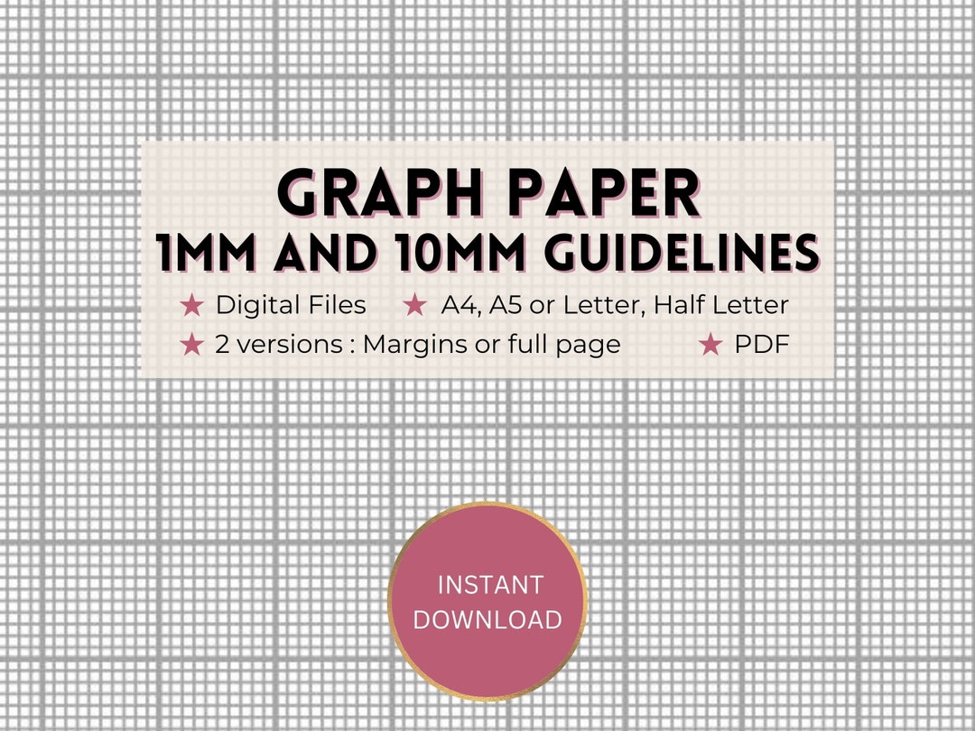 Printable Graph Paper, 1mm and 10mm/1cm Guideline Grid Template, Full Page and Margins, Digital ...