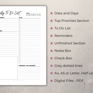 Daily to Do List Printable, Detailed Task List Template, Portrait ...