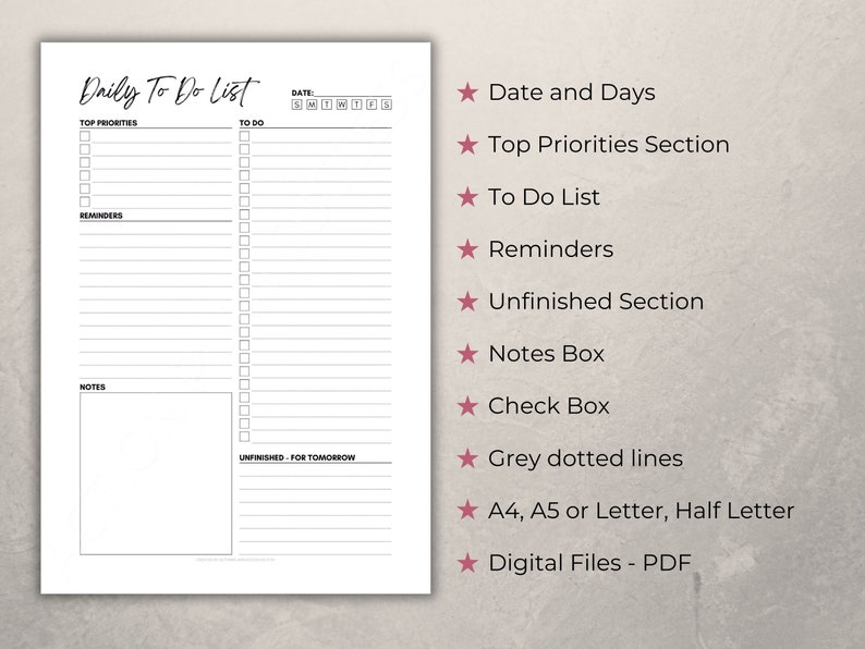 Daily to Do List Printable, Detailed Task List Template, Portrait ...