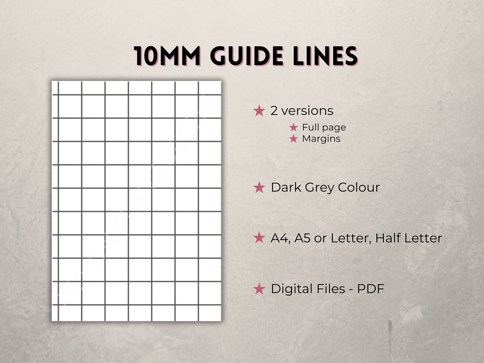 Printable Grid Paper, Dark Grey 10mm Guidelines, Instant Download Graph ...