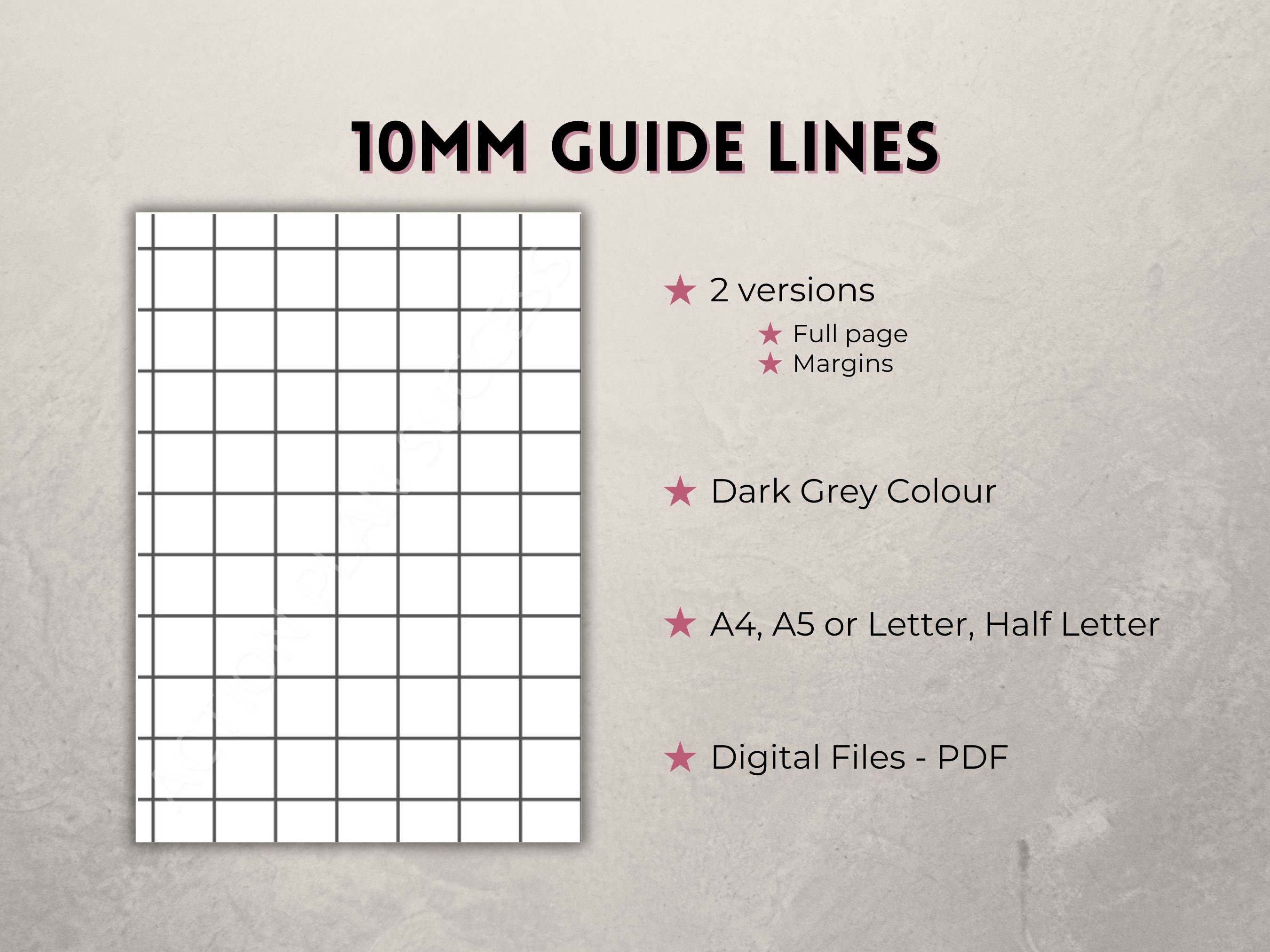 Printable Grid Paper, Dark Grey 10mm Guidelines, Instant Download Graph ...