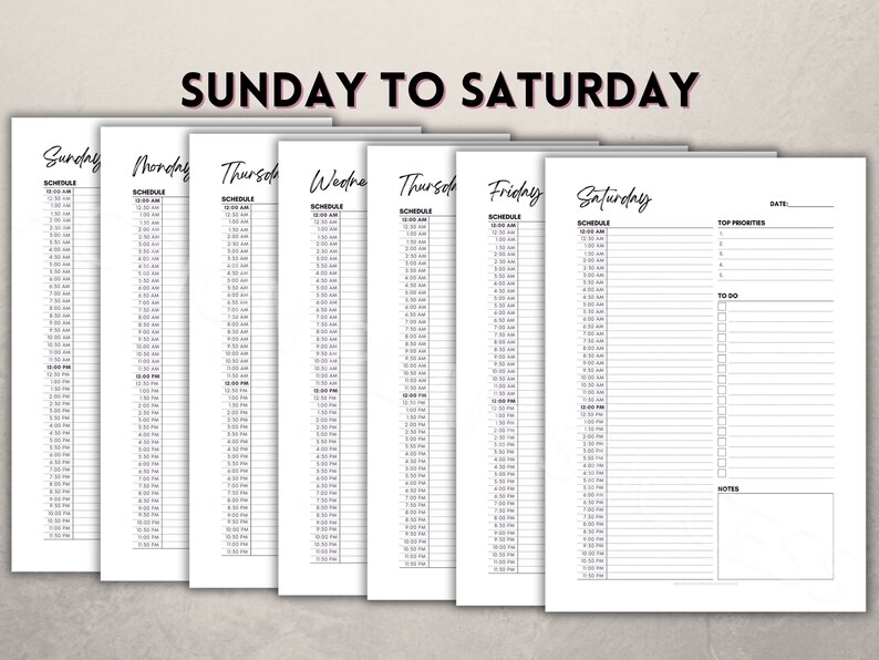 Printable Daily Planner Template, 24 Hour Schedule 30min Increments ...