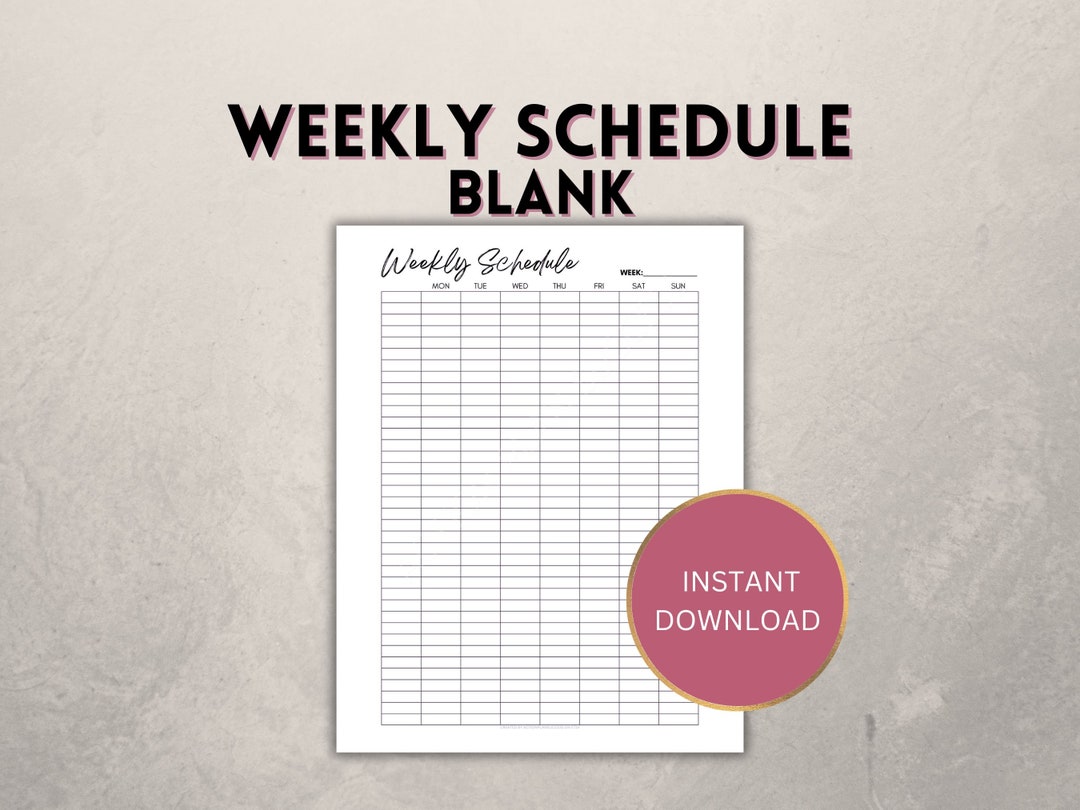 Weekly Schedule Template, Printable Weekly at a Glance Blank Planner ...