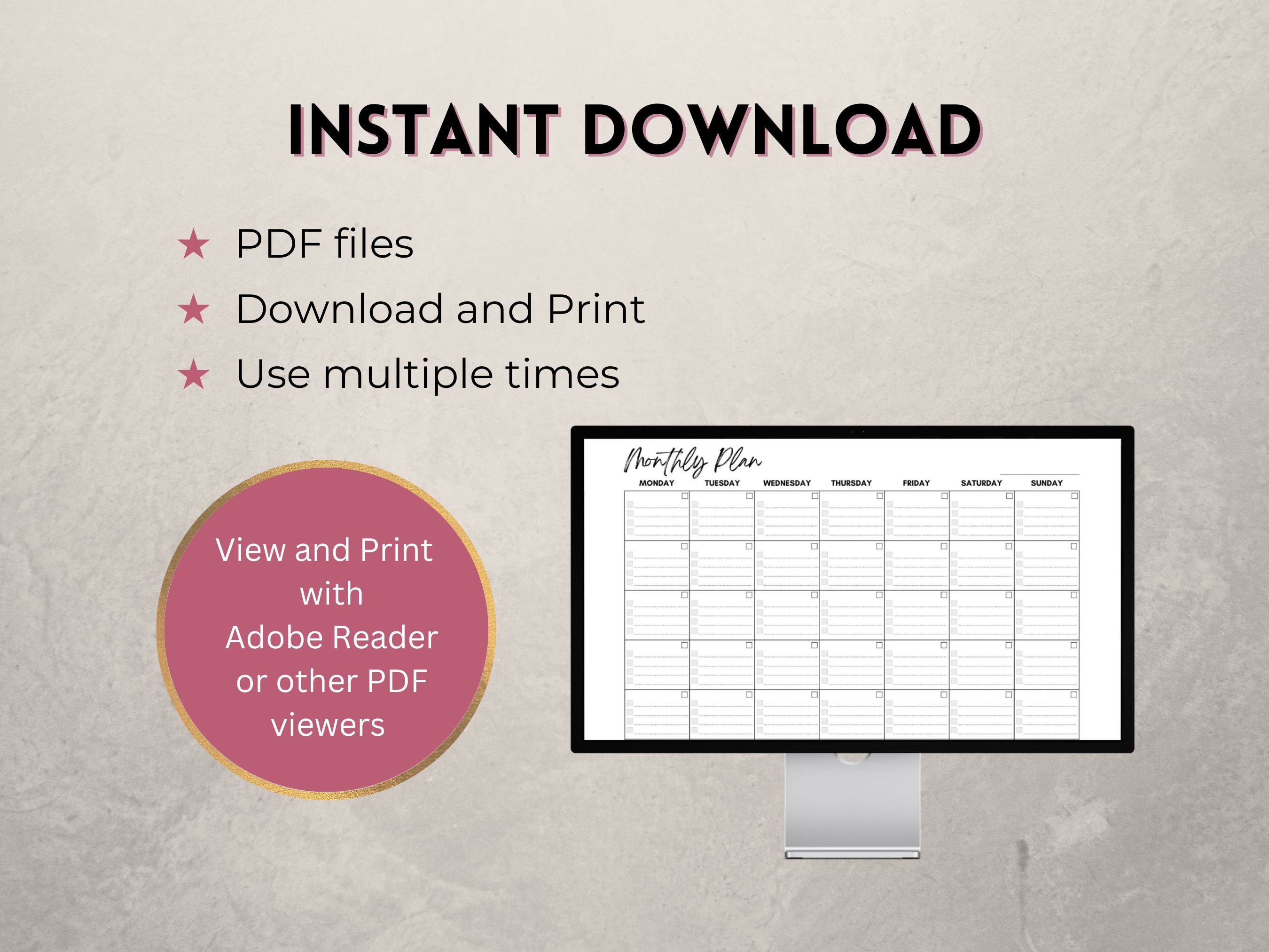 Monthly Planner Printable Landscape, Undated Month Organiser, Sunday ...