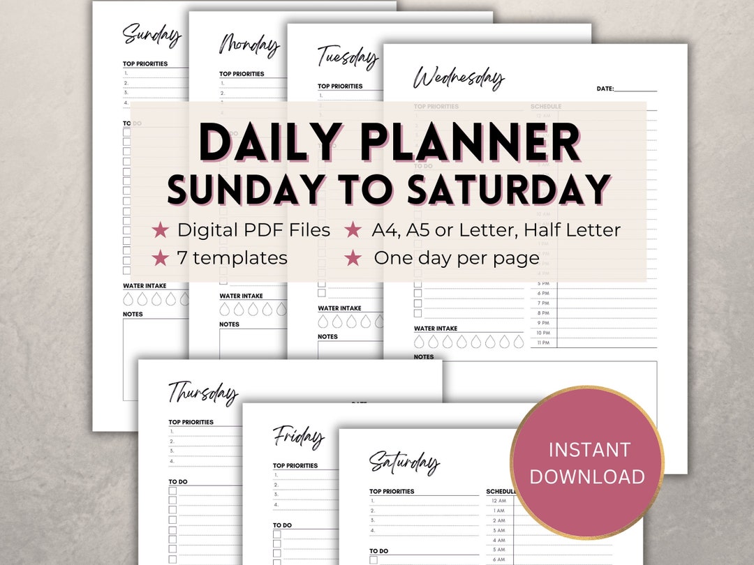 Printable Daily Planner Template, Monday to Sunday One Day per Page ...