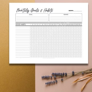 Printable Monthly Habit Tracker for Success, Reach Goals & Reward ...