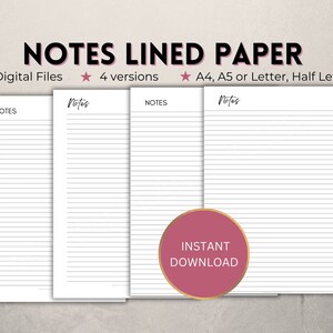 Printable Lined Paper, Digital Download Notes, 7mm Spaced Portrait PDF ...