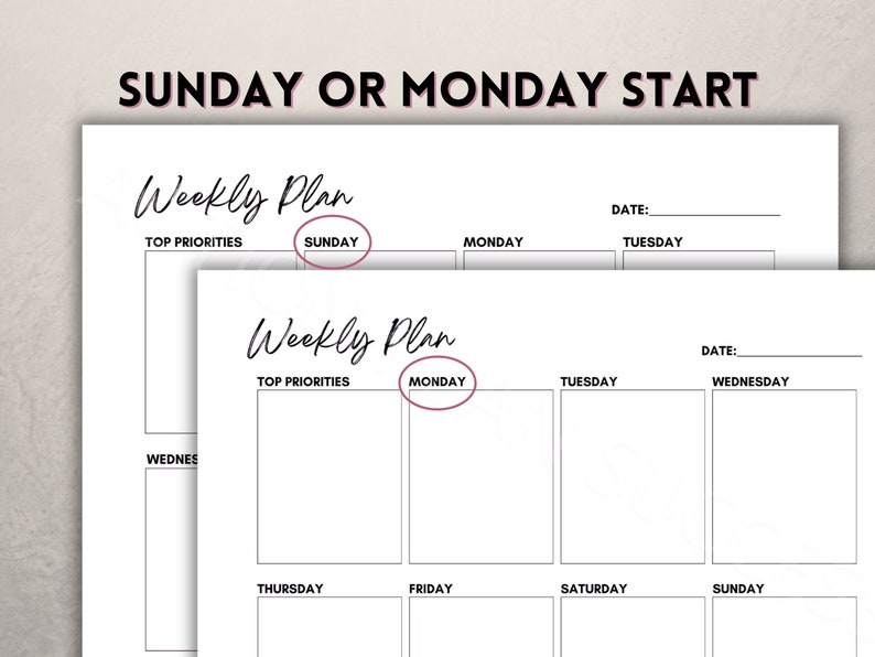 Weekly Planner Printable, Landscape Week at a Glance Schedule, Sunday ...