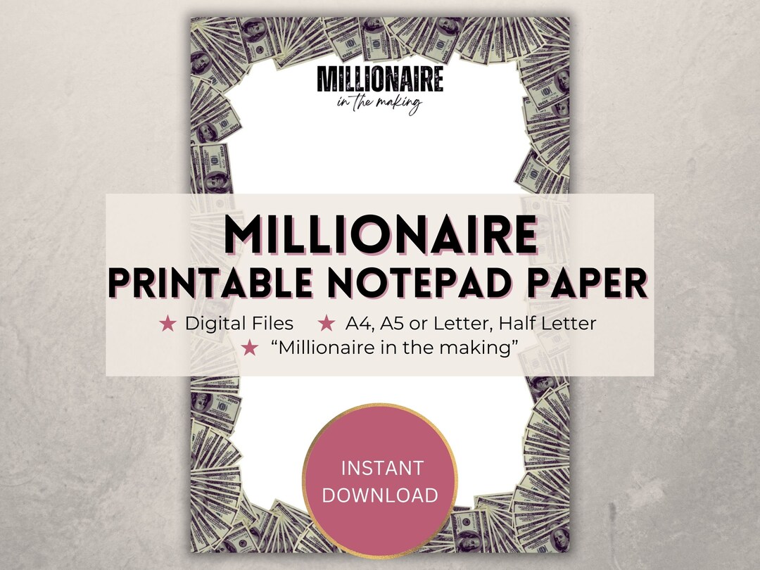 Millionaire in the Making Printable Notepad, Digital Motivational Quote ...