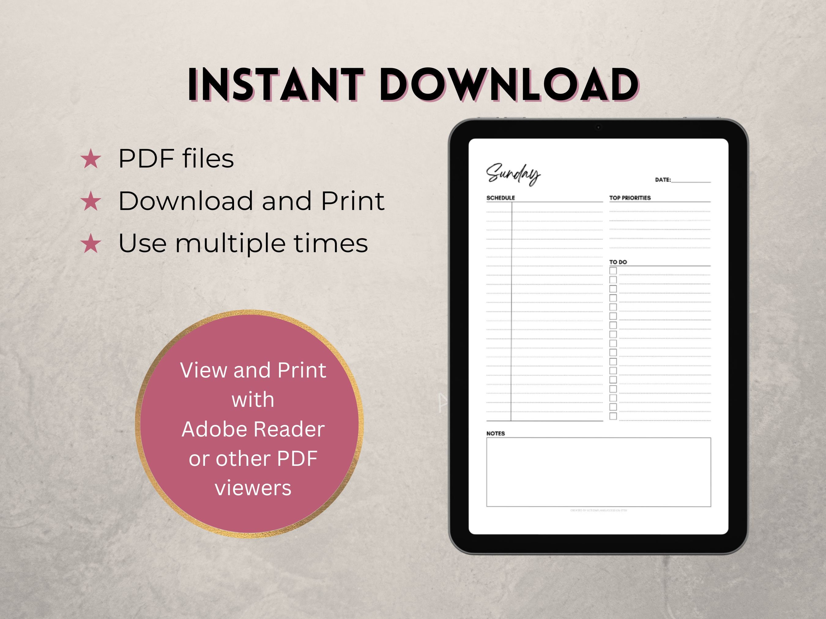 Daily Planner Printable, 7 Days a Week Sun-sat, Blank Schedule, Diary ...
