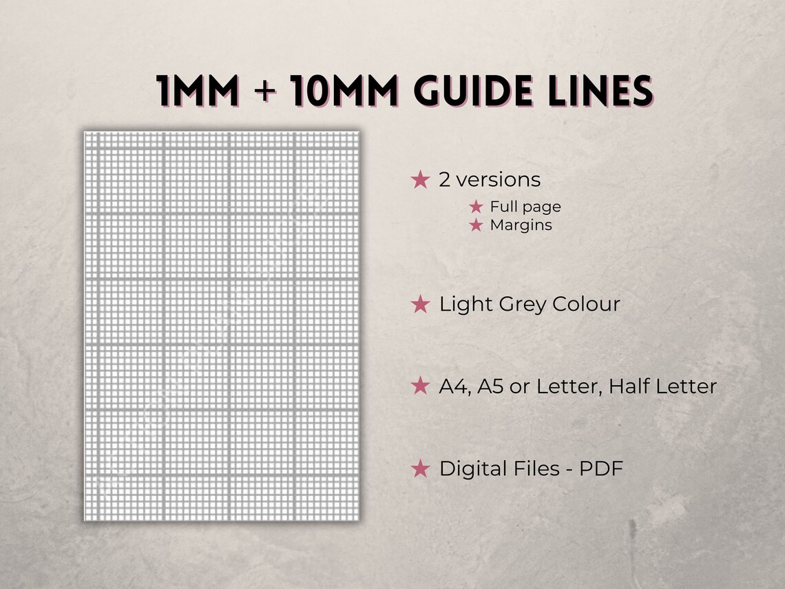 Printable Graph Paper, 1mm and 10mm/1cm Guideline Grid Template, Full ...
