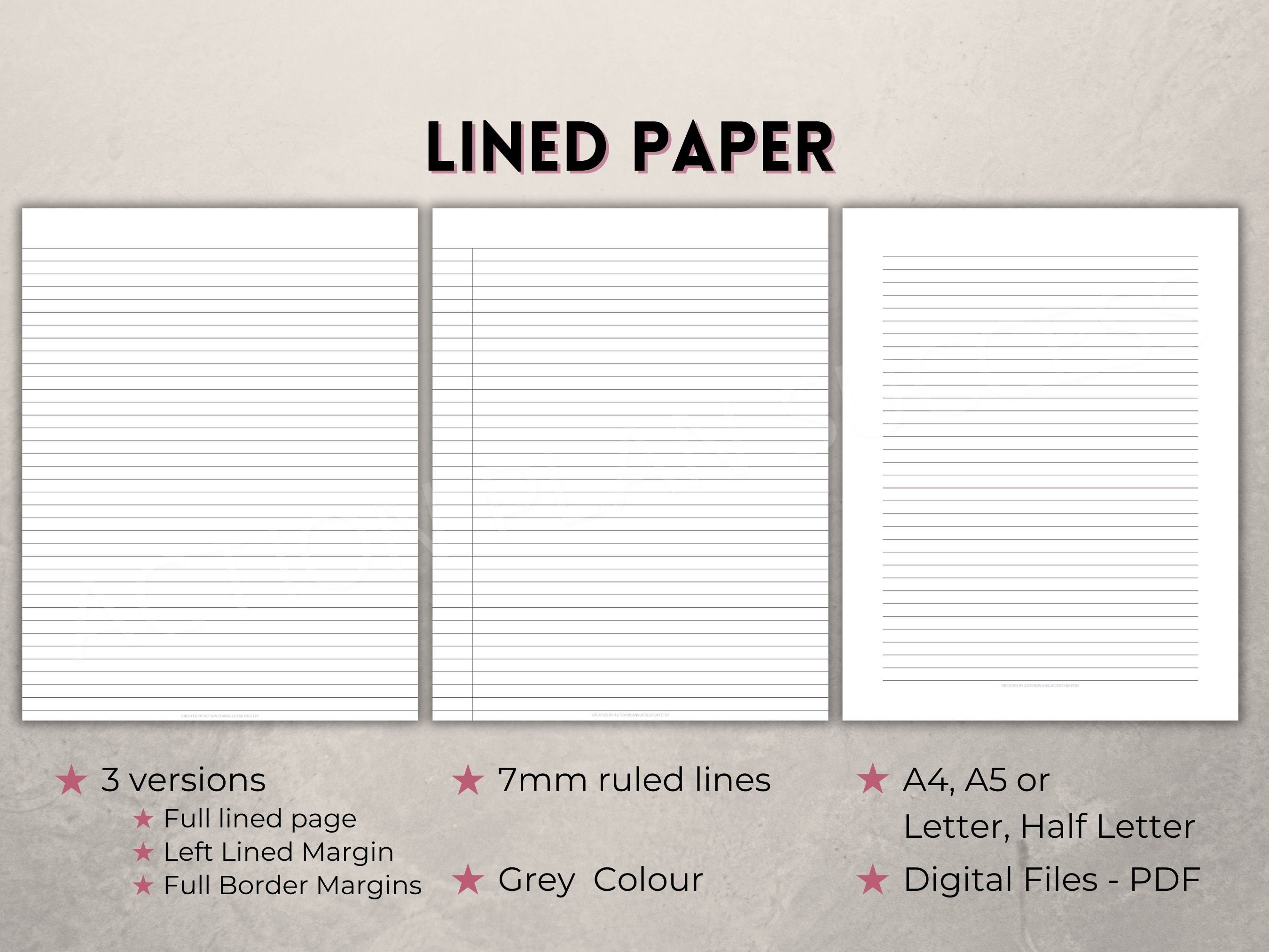 Printable Lined Paper, Digital Download Notes, 7mm Spaced Portrait PDF ...