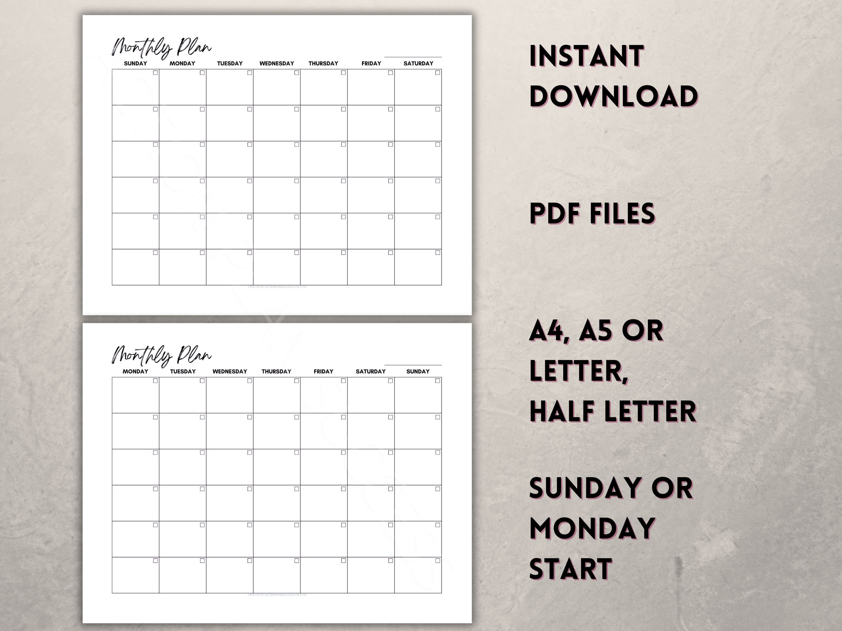 Monthly Blank Planner Printable, Landscape Undated Calendar Style ...