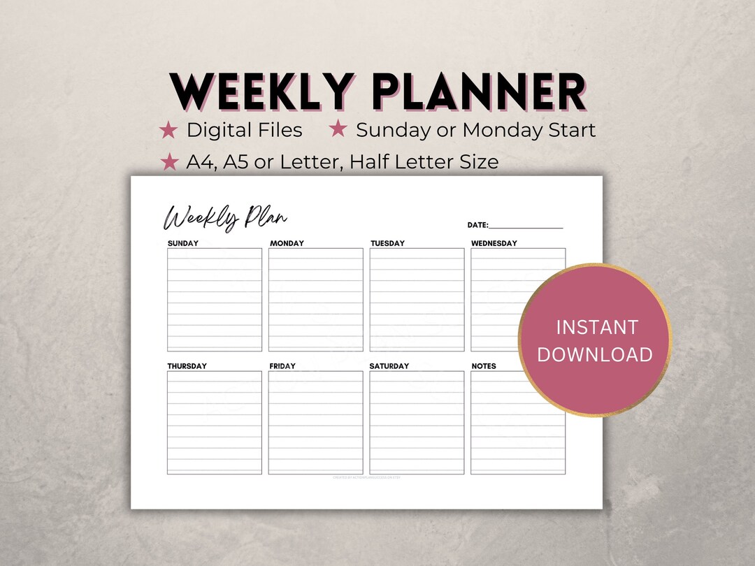 Weekly Planner Printable, Landscape Week at a Glance Schedule, to Do ...