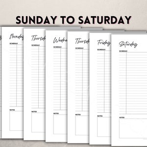 Daily Planner Printable, 7 Days a Week Sun-sat, Blank Schedule, Diary ...