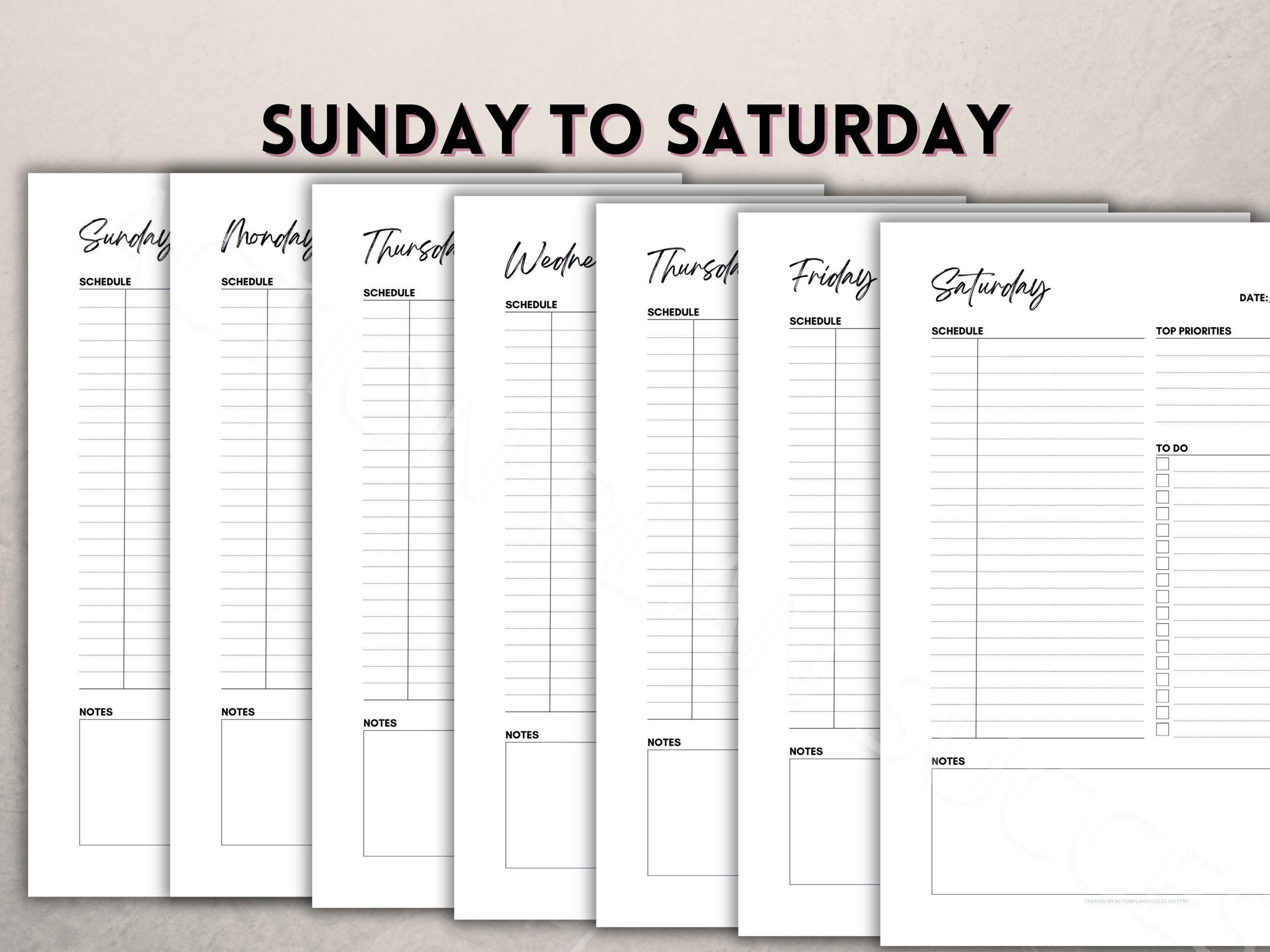Daily Planner Printable, 7 Days a Week Sun-sat, Blank Schedule, Diary ...