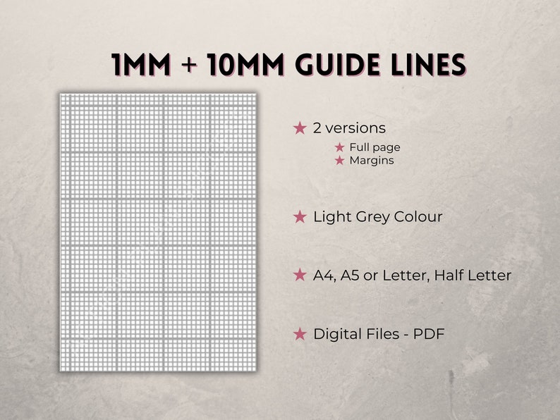 Printable Graph Paper, 1mm and 10mm/1cm Guideline Grid Template, Full ...