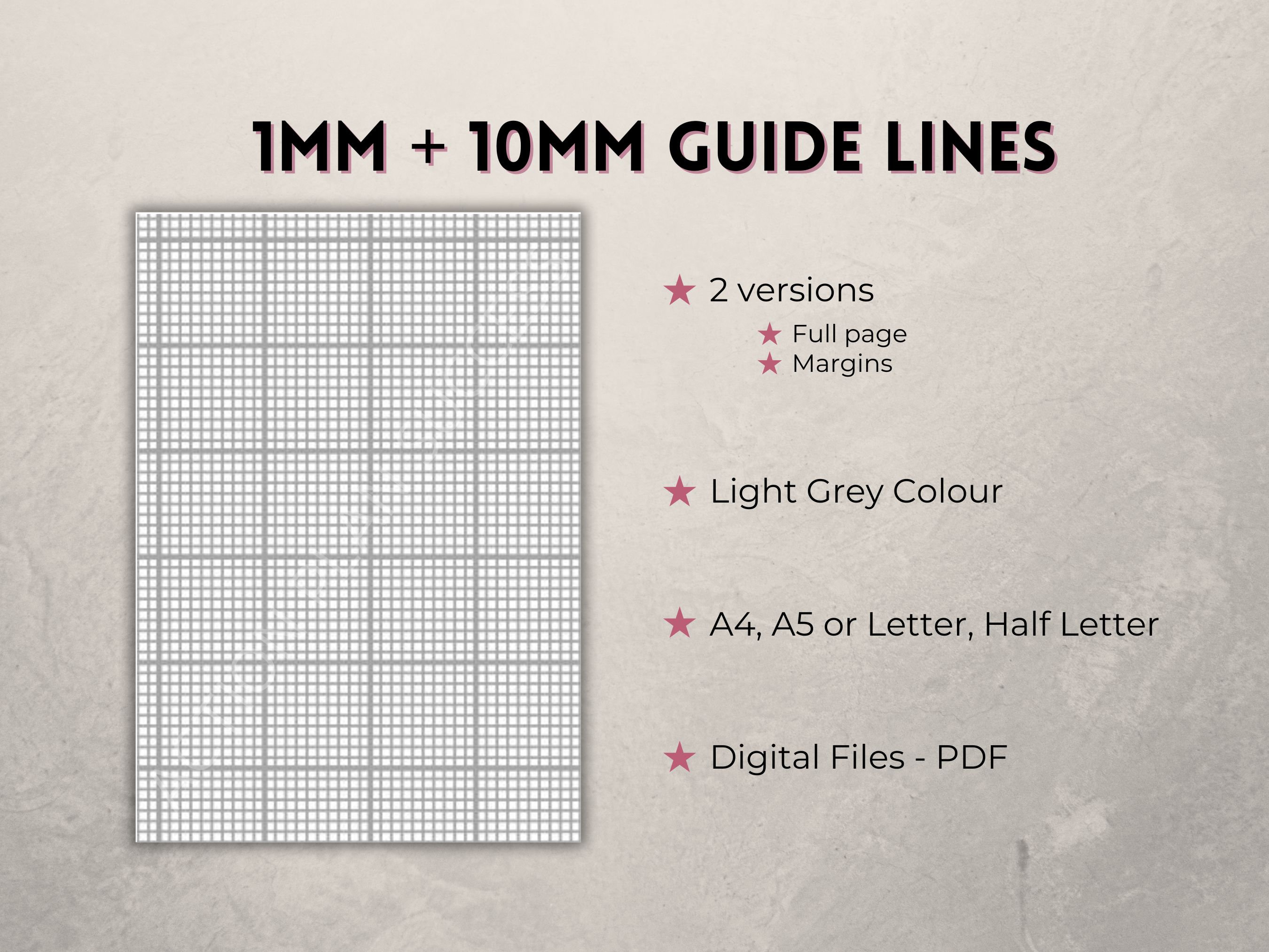 Printable Graph Paper, 1mm and 10mm/1cm Guideline Grid Template, Full Page and Margins, Digital ...