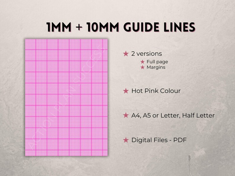 Printable Pink Graph Paper, 1mm + 10mm/1cm Guideline Grid Template ...