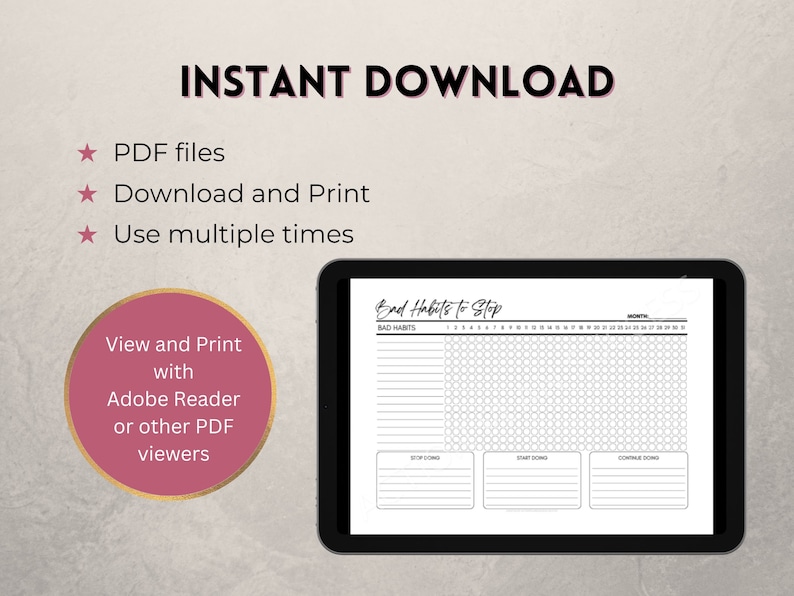 Bad Habit Tracker Printable Download, Behaviour Pattern Analyser, Stop ...