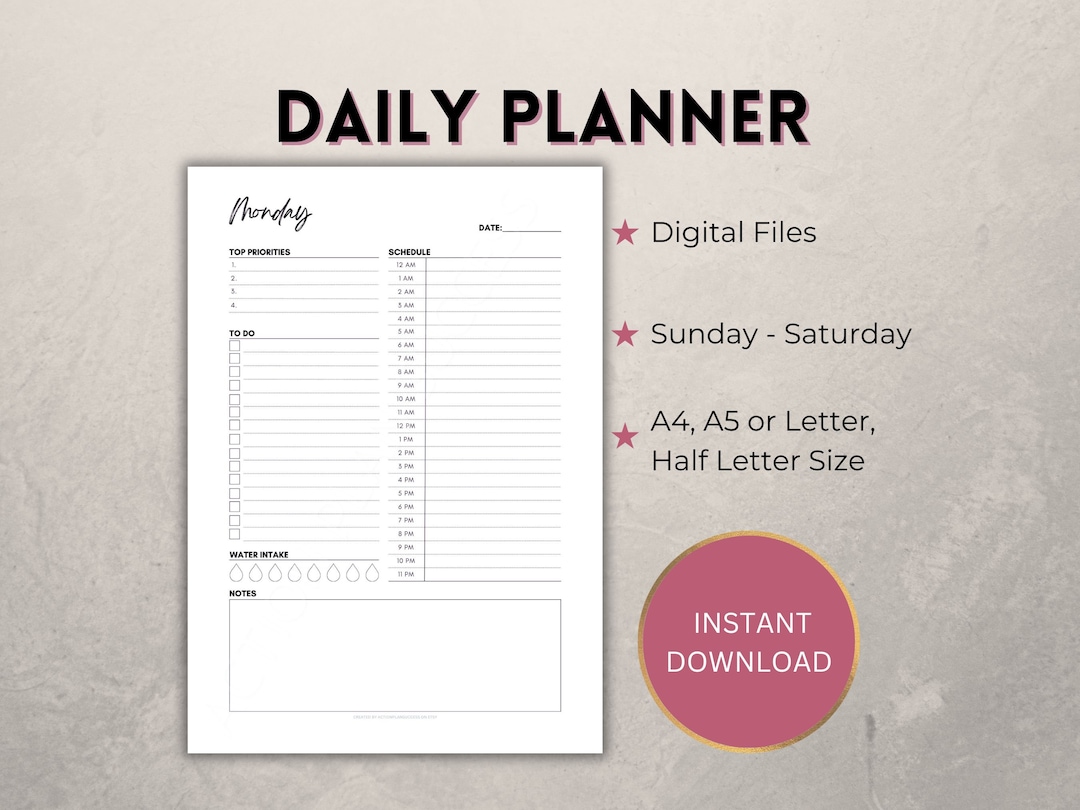 Printable Daily Planner Template, Monday to Sunday One Day per Page ...