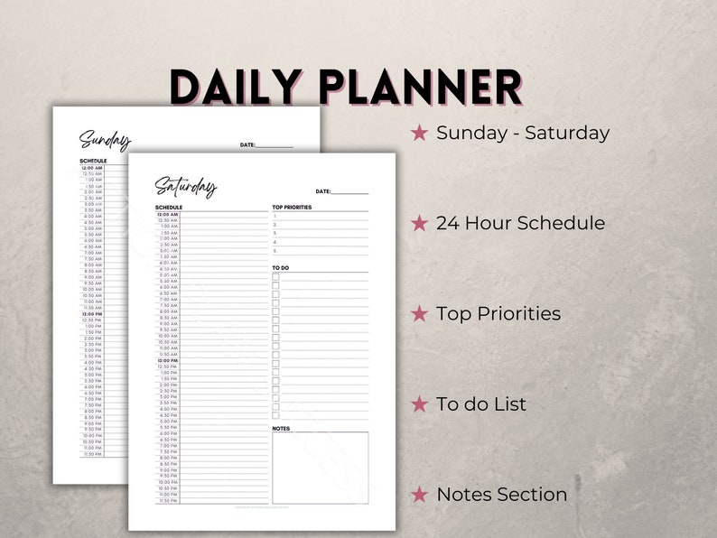 Printable Daily Planner Template, 24 Hour Schedule 30min Increments ...