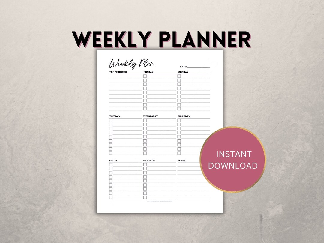 Weekly Planner Digital Download, Portrait Week at a Glance Organiser ...